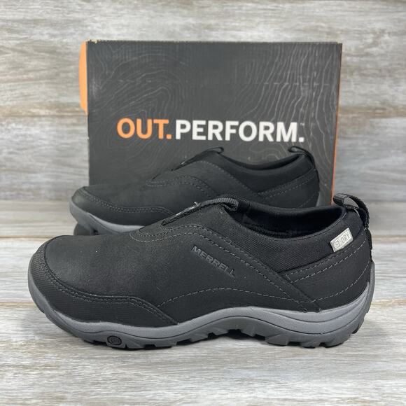 Merrell | Shoes | Merrell Womens Murren Moc Waterproof Black Leather ...